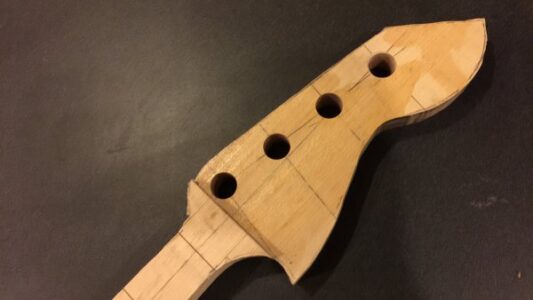 How to build a bass – Drilling the headstock / pegboard holes – eBass